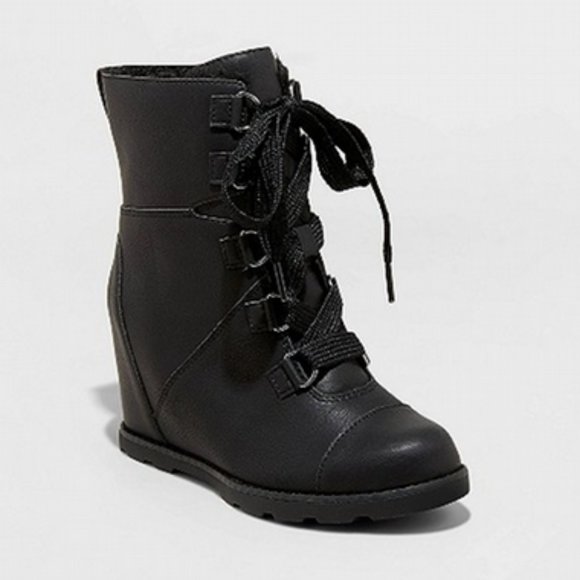 Universal Thread | Shoes | Katherine Laceup Wedge Fashion Boots Black ...